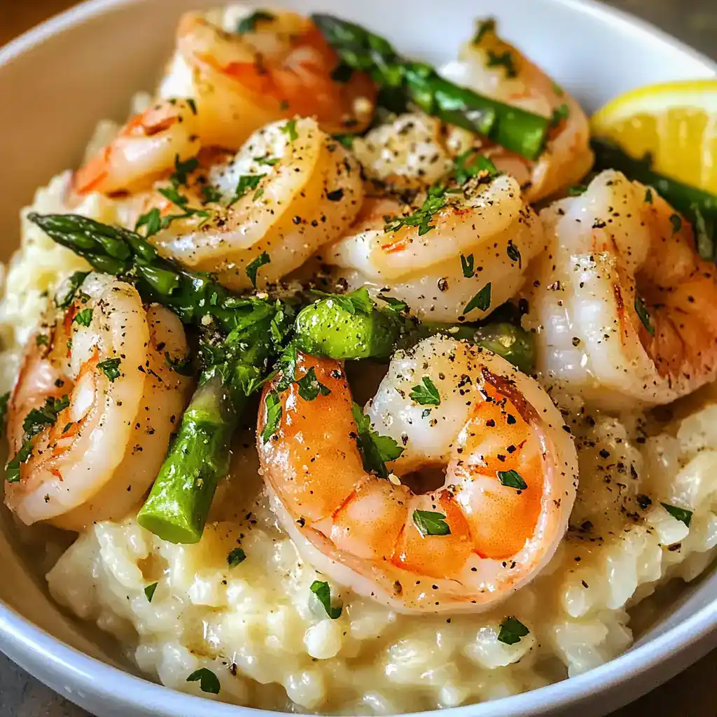 Lemon Shrimp Asparagus Risotto Recipe - Creamy Restaurant Style