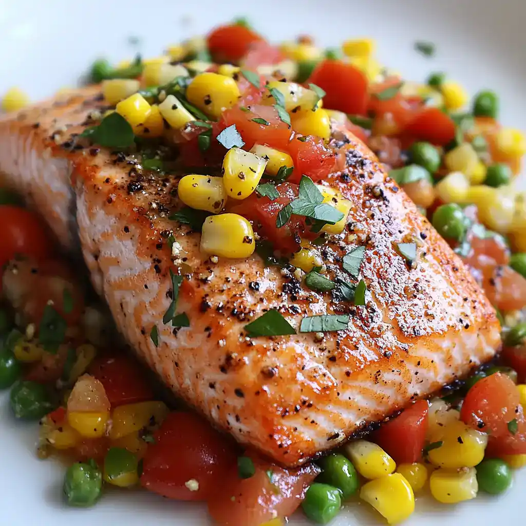 Crispy Skin Salmon with Spring Vegetable Succotash Recipe | Queen Recipes